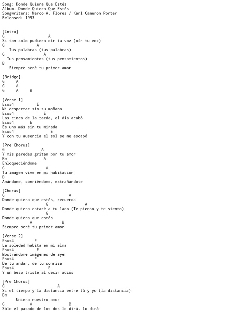 "Letra de 'Donde Quiera Que Estés'" | PDF | Música grabada | Álbumes