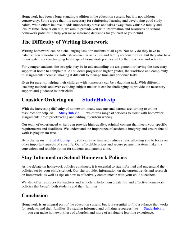 School Homework Policy | PDF | Homework | Teachers