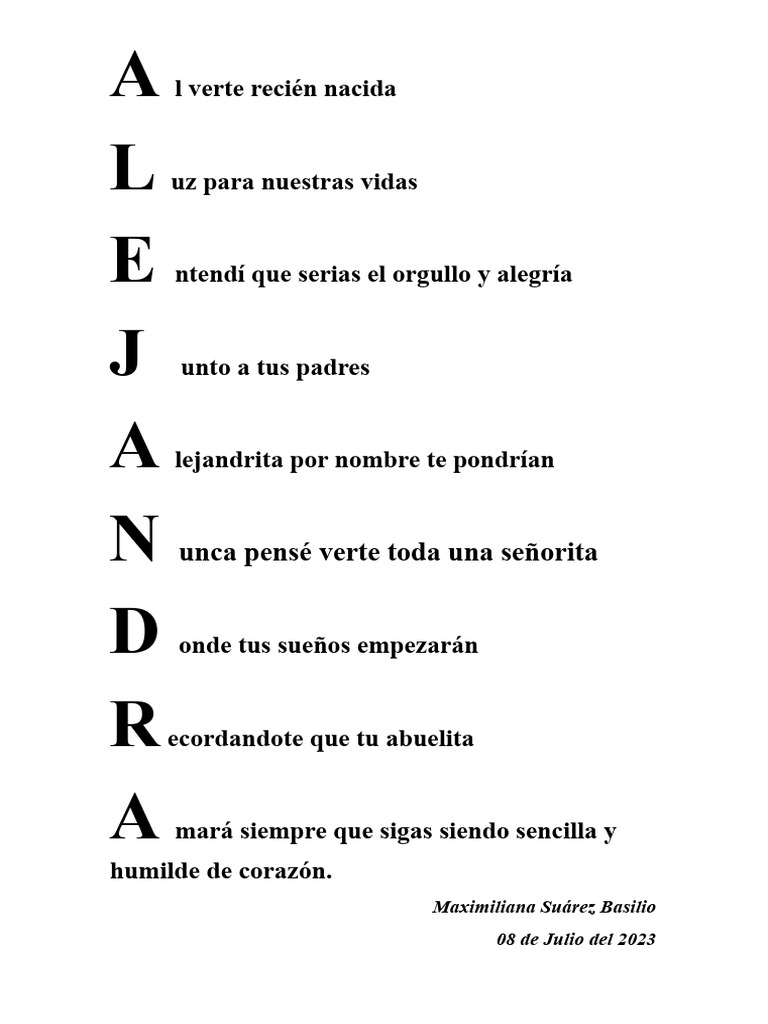 Acróstico para Alejandra | PDF | Poesía