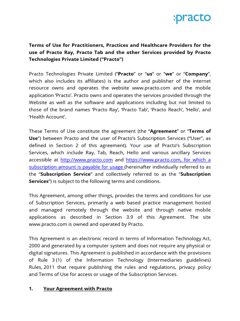 Practo Subscriptions T and C | PDF | Fee | Application Software