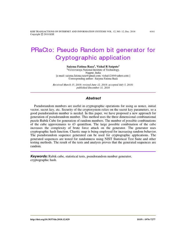 PRaCto Pseudo Random Bit Generator for C | PDF | P Value | Chaos Theory