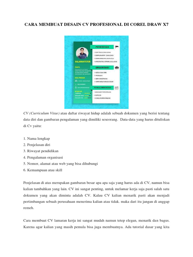 CARA MEMBUAT DESAIN CV PROFESIONAL DI COREL DRAW X7 | PDF