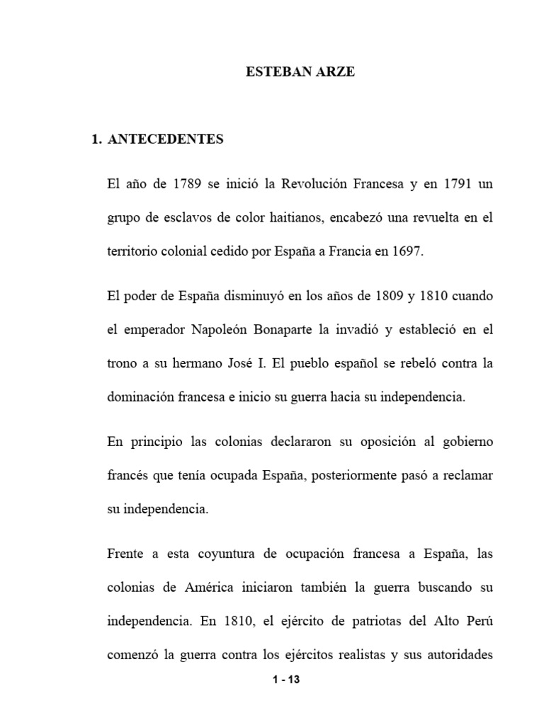Biografía de Esteban Arze en Bolivia | PDF | Bolivia | Militar