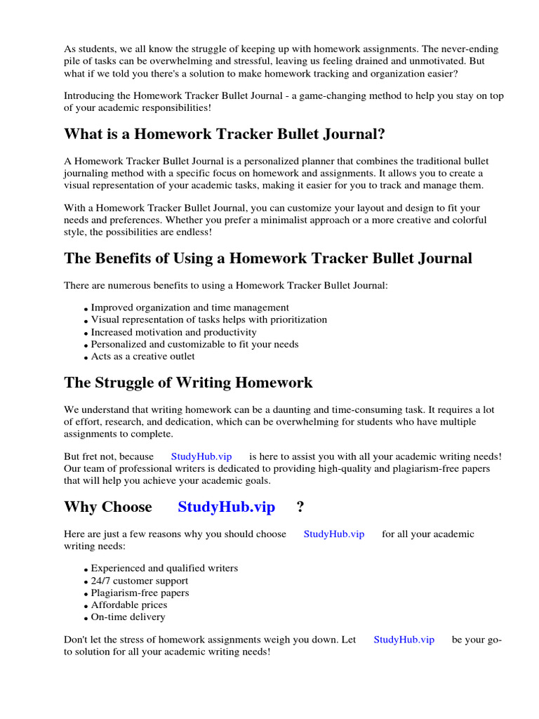 Homework Tracker Bullet Journal | PDF | Self-Improvement