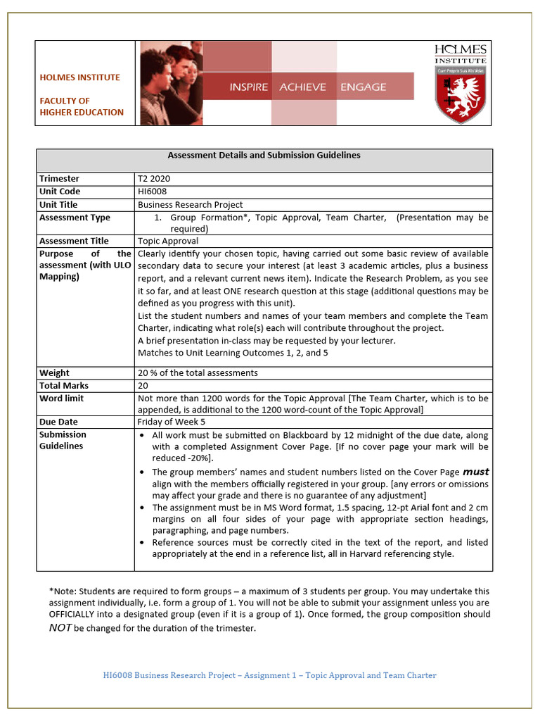 Assignment 1 - Group Formation Topic Approval and Team Charter 2020 | PDF | Cognition