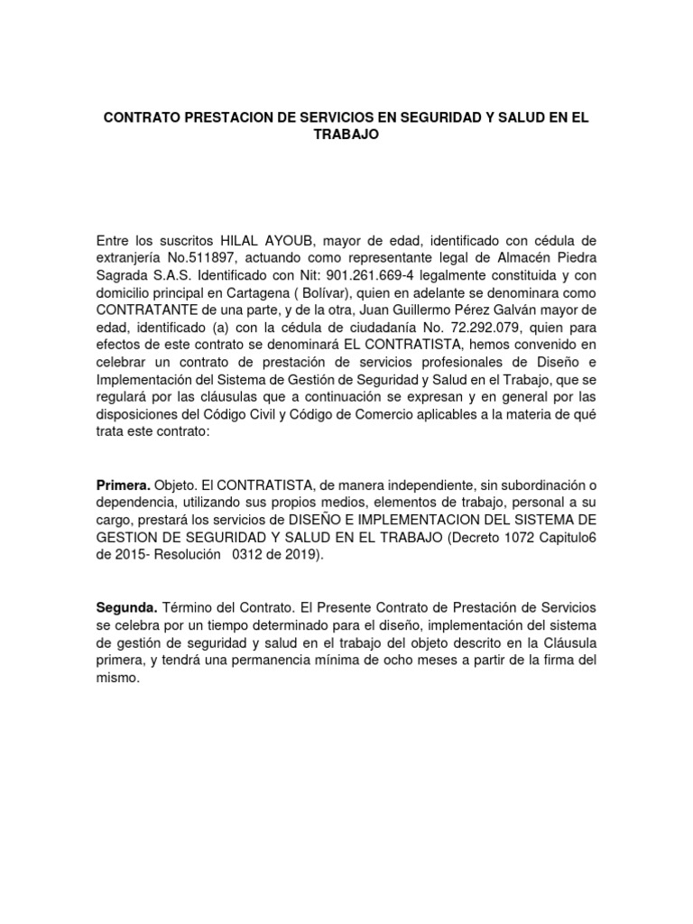 Contrato de Prestación de Servicio de Seguridad y Salud en El Trabajo | PDF
