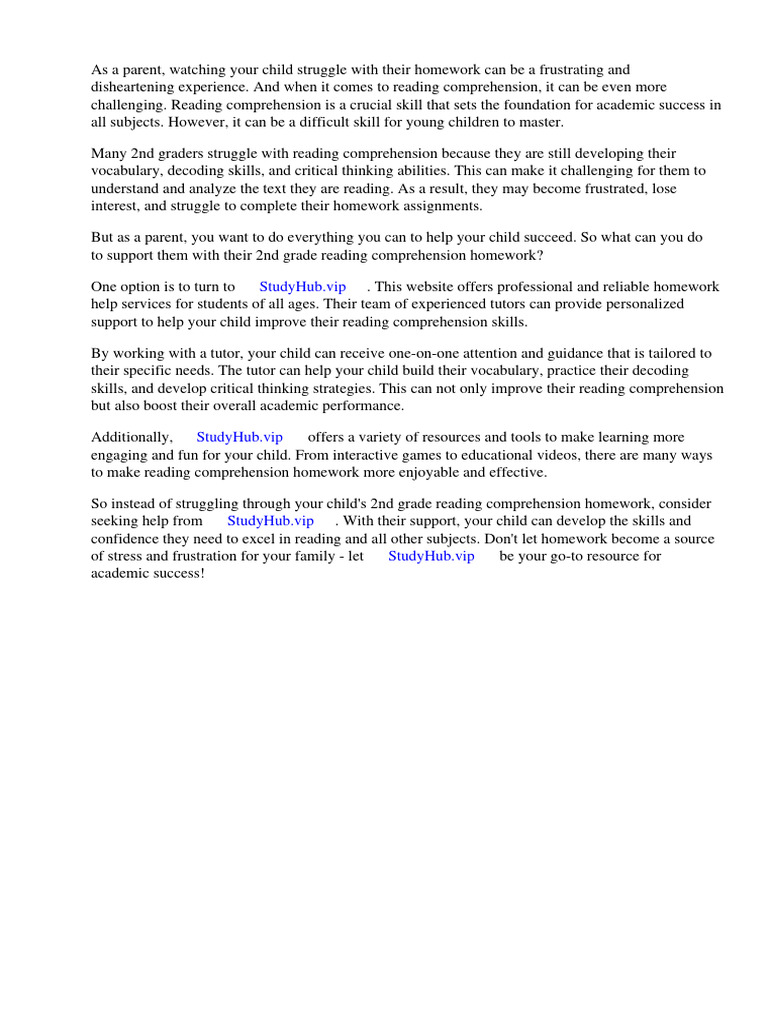 Reading Comprehension Homework 2nd Grade | PDF | Reading Comprehension ...