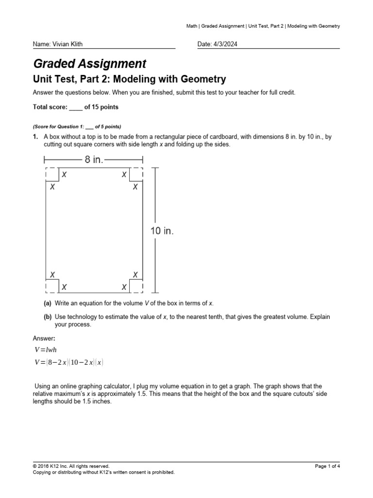 Graded Assignment Modeling With Geometry | PDF | Length | Volume