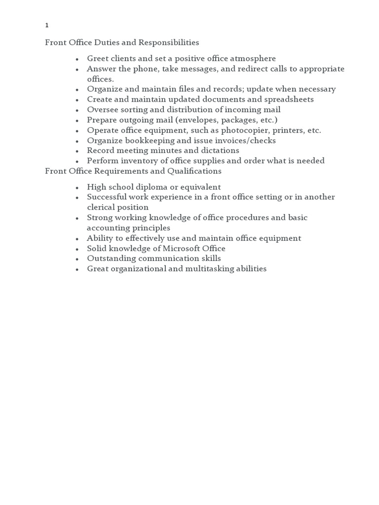 Front Office Duties and Responsibilities | PDF