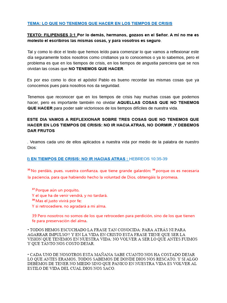 Lo Que No Tenemos Que Hacer en Los Tiempos de Crisis | PDF | Cristo ...