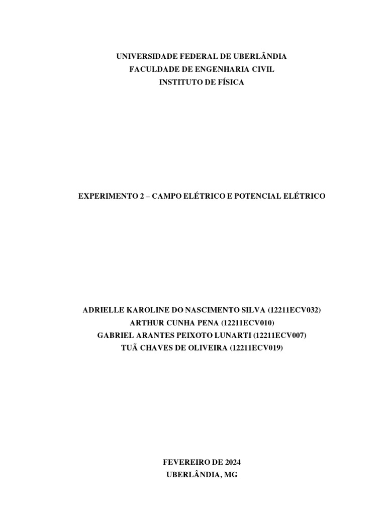 Relatório2 Fis2 Campo Potencial | PDF | Eletricidade | Campo elétrico
