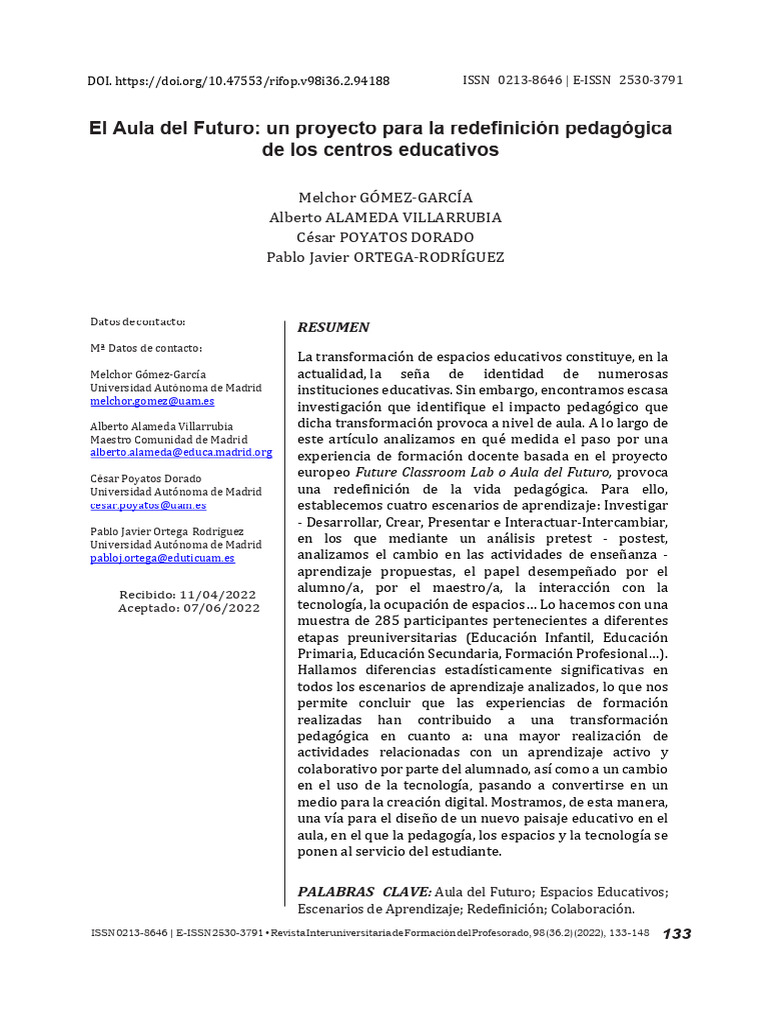 El Aula Del Futuro Un Proyecto para La Redefinición Pedagógica de Los Centros Educativos | PDF ...