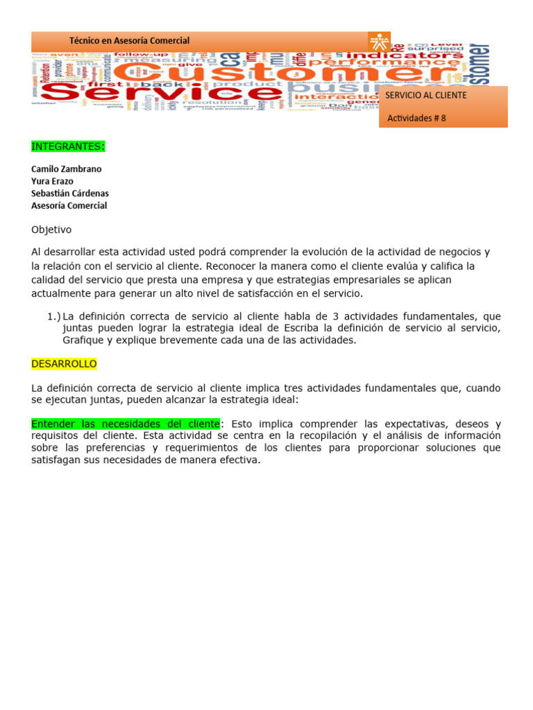 Actividad 8 Monitorear Al Cliente Completa | PDF | Calidad (comercial ...