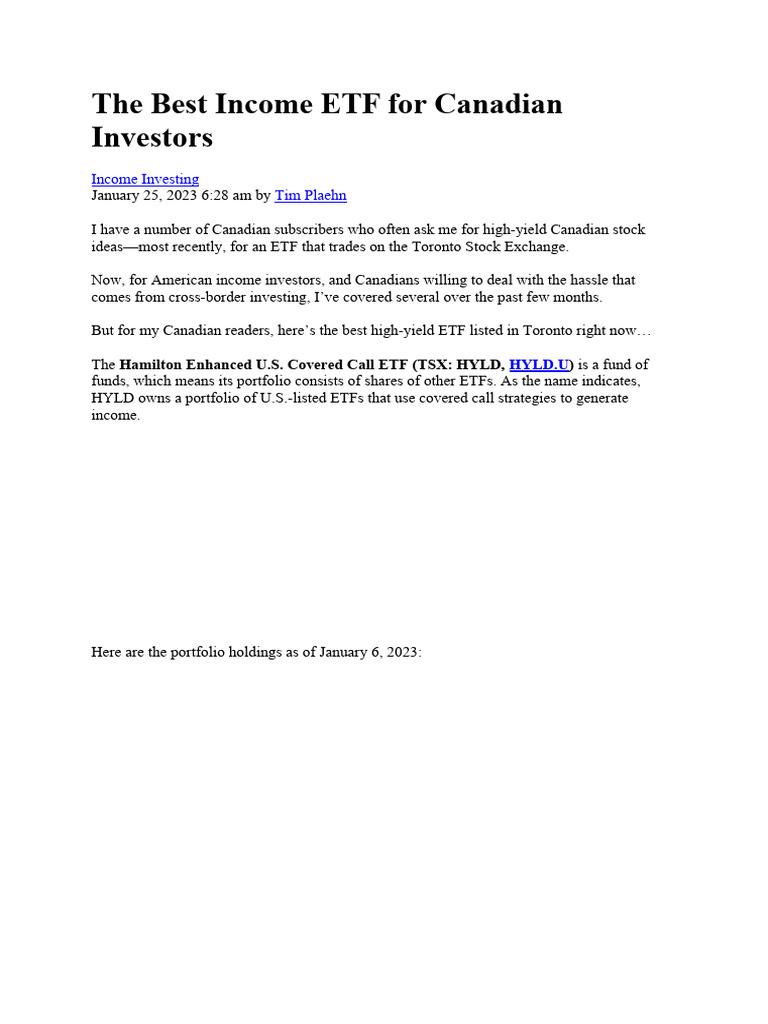Best High-Yield Canadian ETF 2023 | PDF | Business | Finance & Money ...