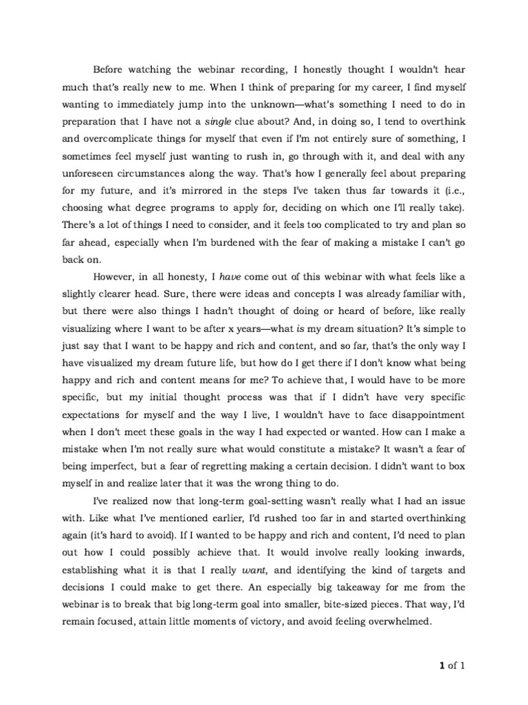 SAS3000 Reflection Essay | PDF | Goal | Dream