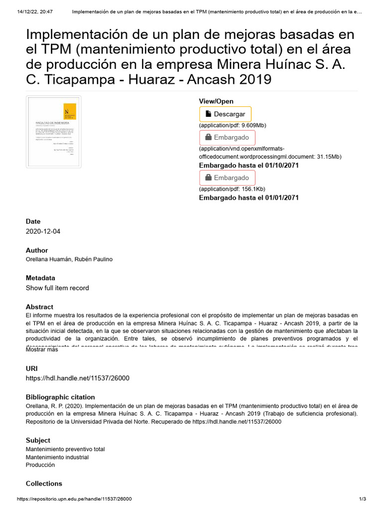 Local UPN Minera Huínac TPM 2019 Ruben - Orellana - Huaman | PDF ...