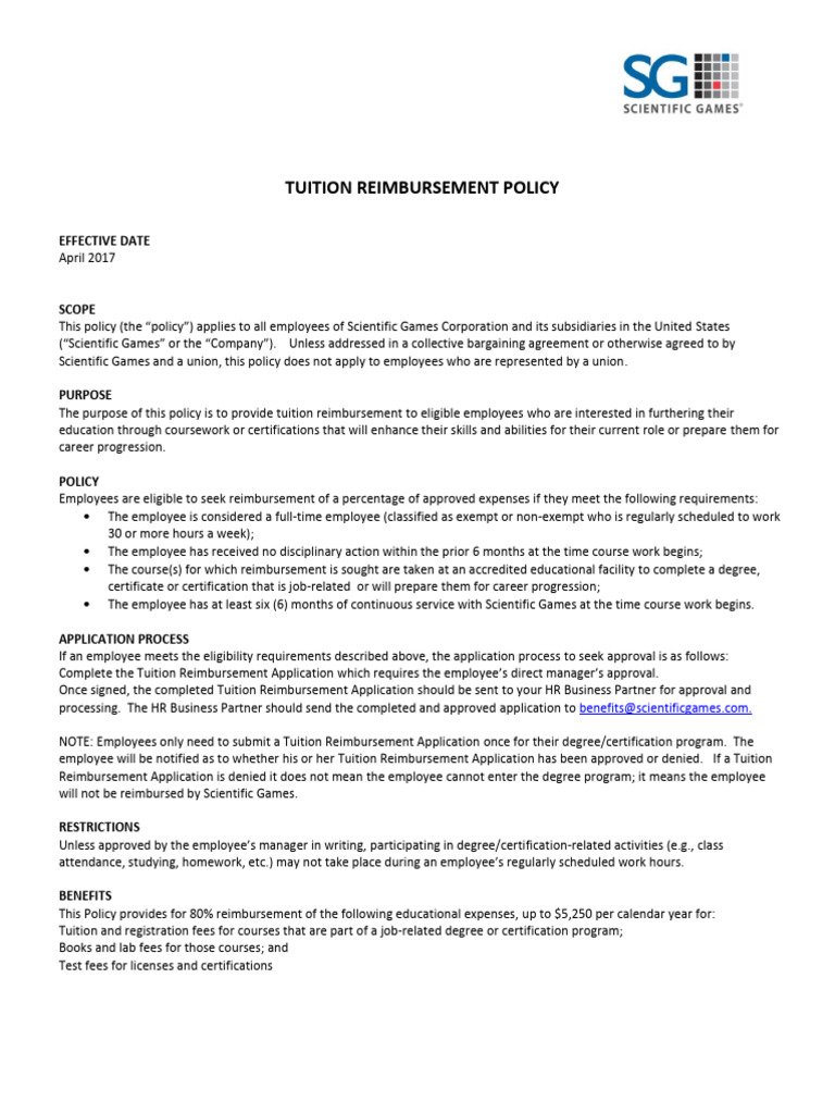 Tuition Reimbursement Policy Rev17 | PDF | Employment | Reimbursement