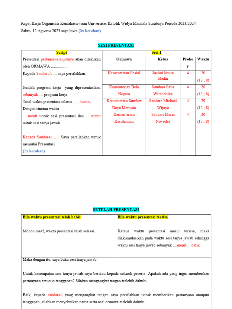 Rapat Kerja ORMAWA UKWM 2023/2024 | PDF
