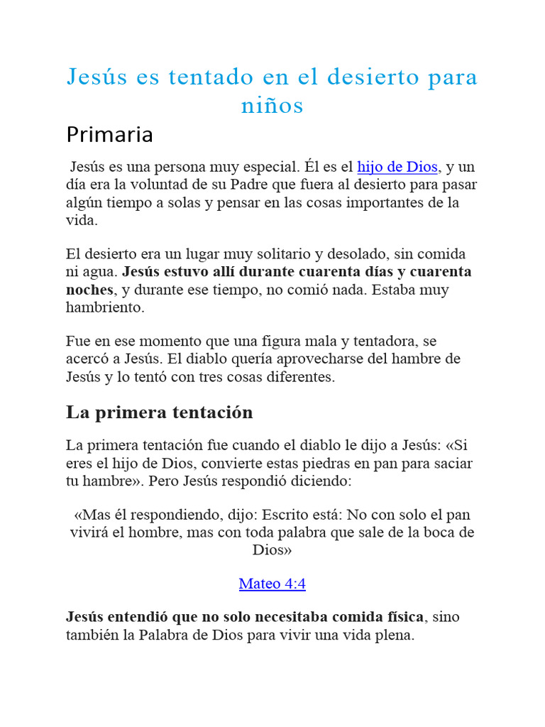 Jesús Es Tentado en El Desierto para Niños | PDF | Jesús | Diablo