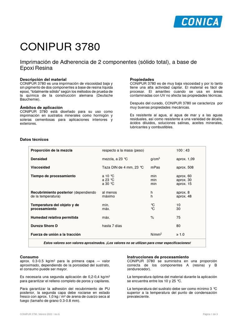 CONIPUR 3780 Es | PDF | Agua | Epoxy
