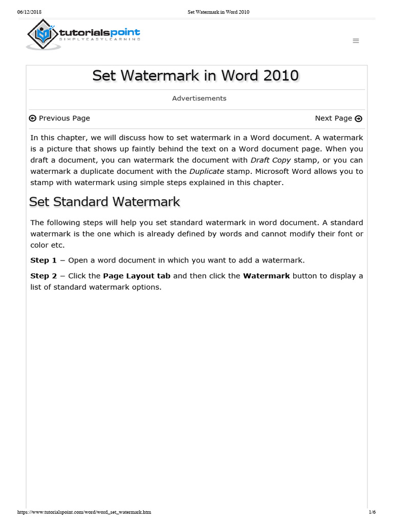 Set Watermark in Word 2010 | PDF | Microsoft Word | Document