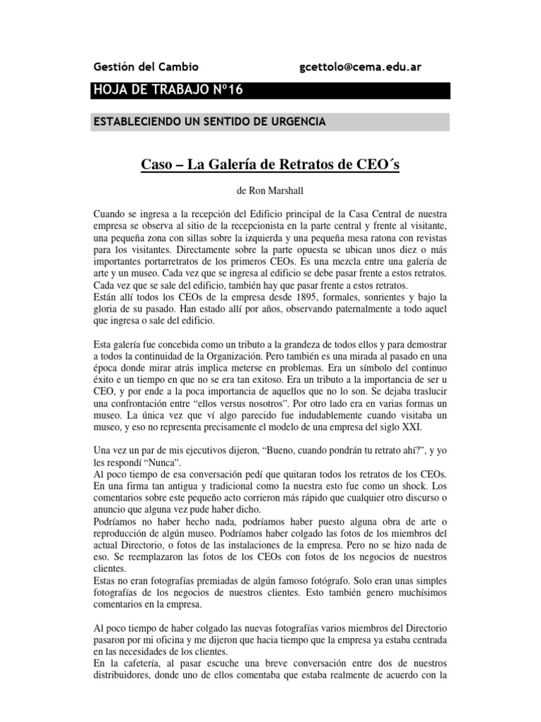 Caso 16 - Urgencia - Gestion Del Cambio 3 | PDF | Hogar, jardinería y bricolaje | Estilo de vida