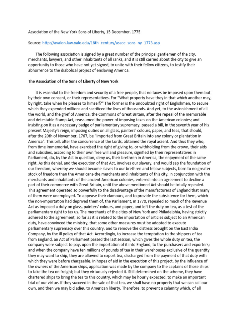 Association of The New York Sons of Liberty | PDF | Government