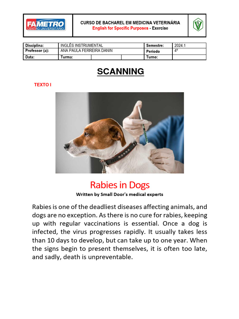 Atividade Avaliativa Canine Rabies | PDF | Rabies | Immunology