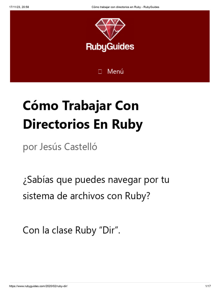 Cómo Trabajar Con Directorios en Ruby - RubyGuides | PDF | Archivo de ... Cómo Trabajar Con Directorios en Ruby - RubyGuides | PDF | Archivo de ...