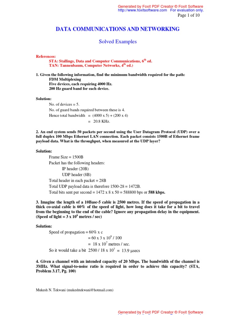 Data Communications and Networking Solved Examples | PDF | Computers Data Communications and Networking Solved Examples | PDF | Computers