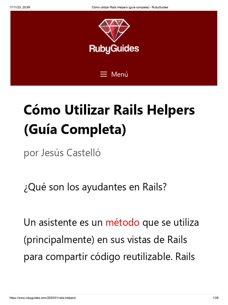 Cómo Utilizar Rails Helpers (Guía Completa) - RubyGuides | PDF | Ruby on Rails | Informática