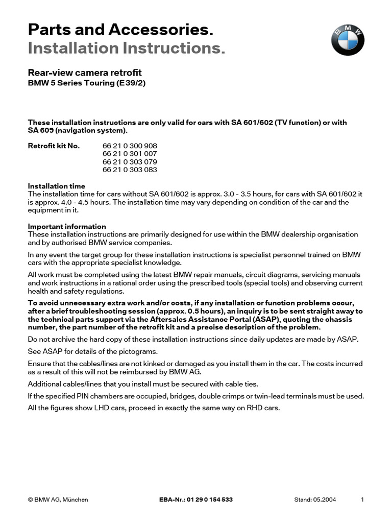 BMW E39 Touring Rearview Camera Retrofit | PDF | Electrical Connector | Manufactured Goods