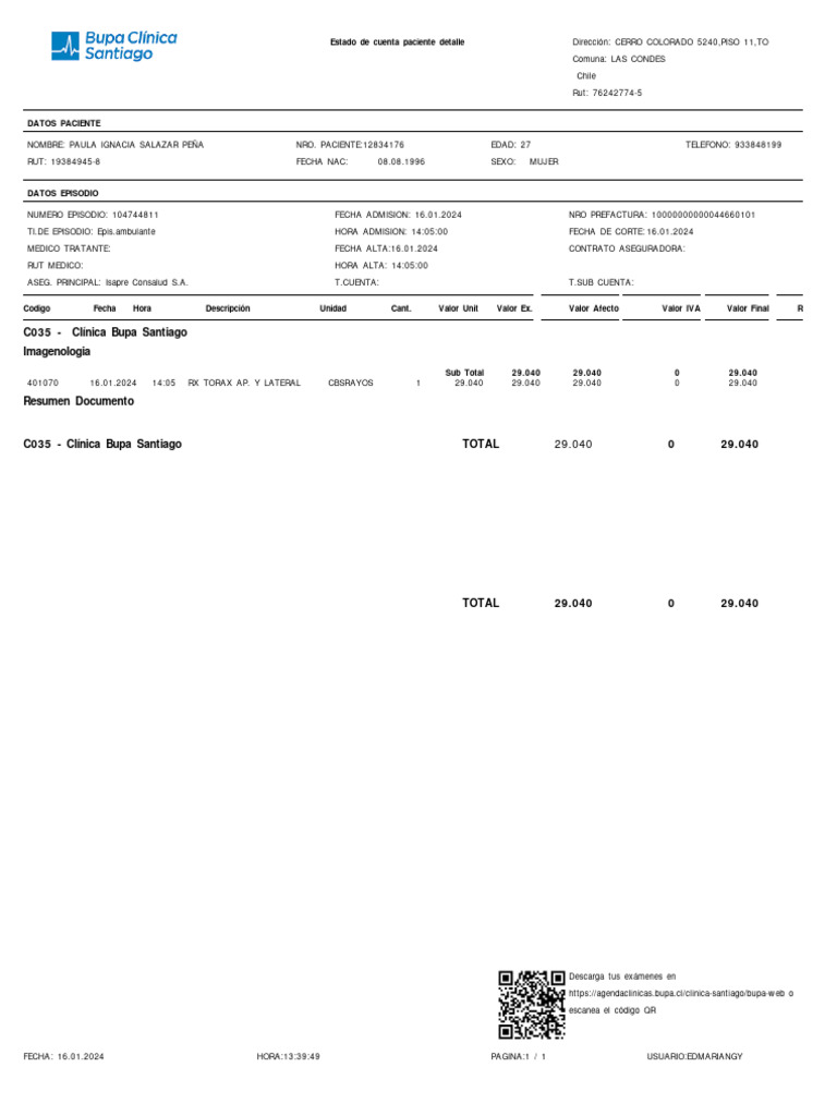 Boleta rx de tórax | PDF