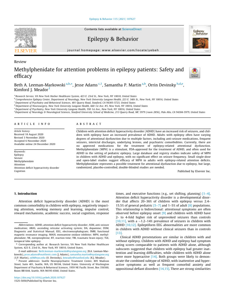 Methylphenidate For Attention Problems in Epilepsy Patien - 2021 - Epilepsy - Be | PDF ...