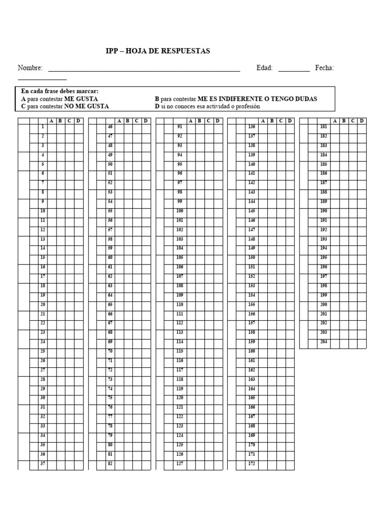 Hoja de respuestas IPP | PDF