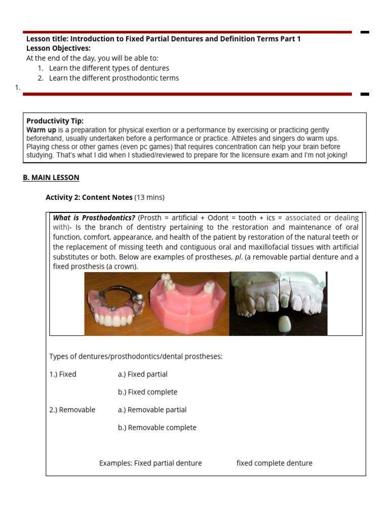 FPD - lec.SAS.2 Introduction 1 | PDF | Prosthodontics | Dentistry