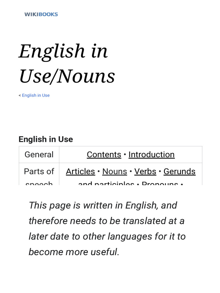 English in Use Nouns Wikibooks, Open Books For An Open World | PDF | Noun | Language Mechanics