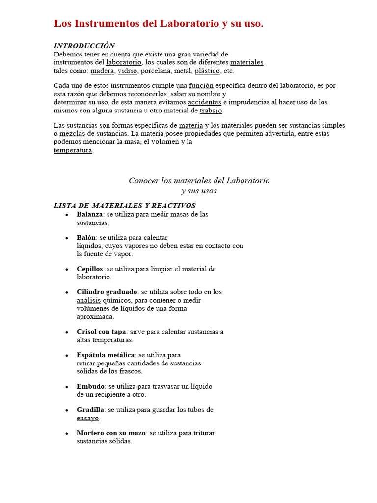 Los Instrumentos Del Laboratorio y Su Uso | PDF