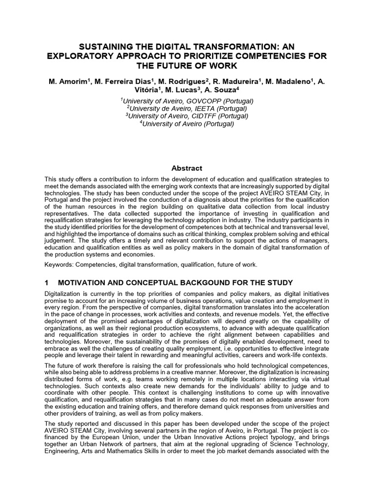 SUSTAINING THE DIGITAL TRANSFORMATION: AN EXPLORATORY APPROACH TO ...