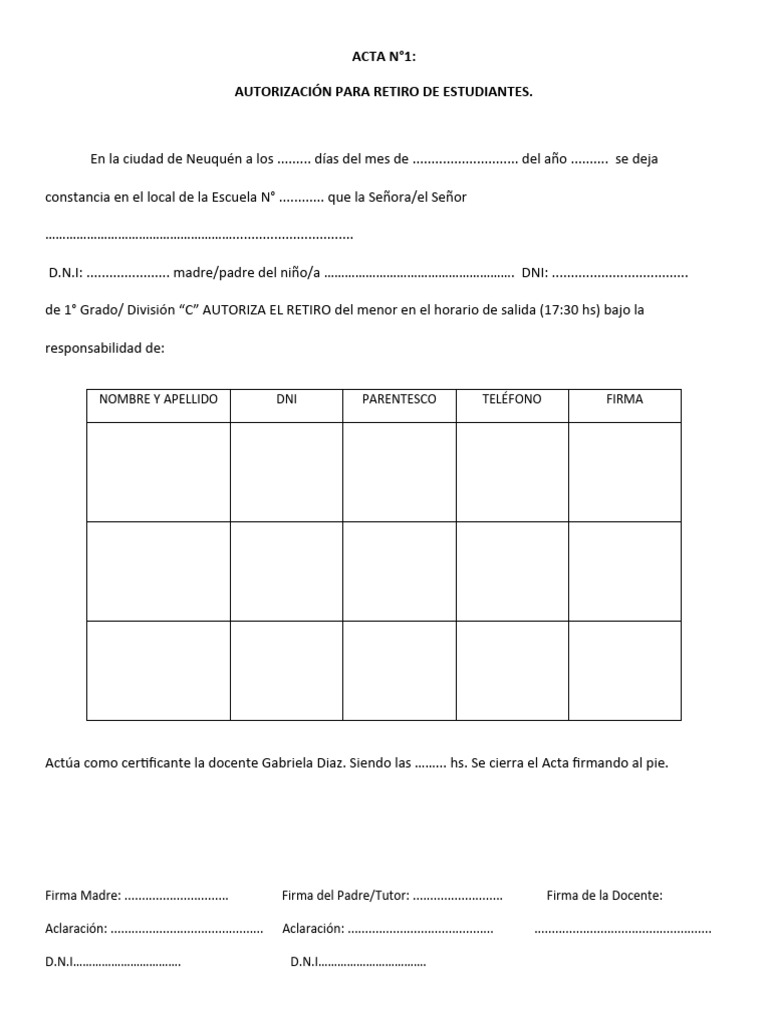Acta-Autorizacion Retiro | PDF | Hogar, jardinería y bricolaje