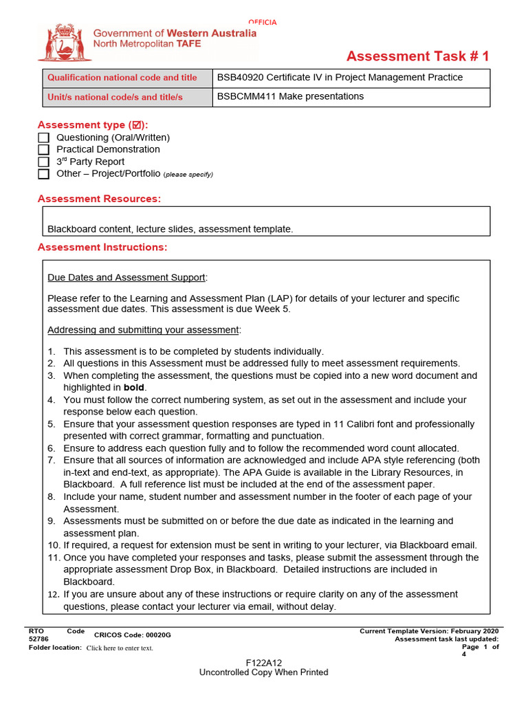 BSBCMM411 Make Presentations - Assessment Task #1. | PDF | Communication | Apa Style