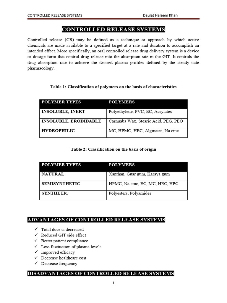 2 Controlled Release System | PDF | Osmosis | Solubility