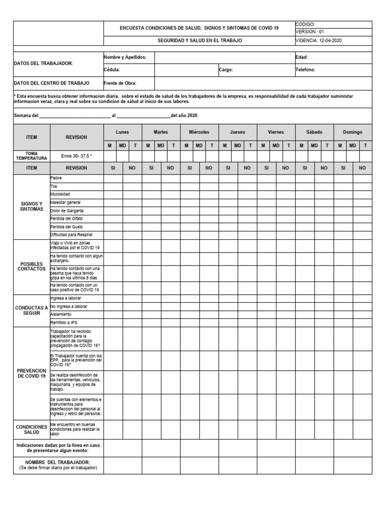 Form Enc Signos y Sintomas Covid 19 | PDF | Ciencias de la Salud ...