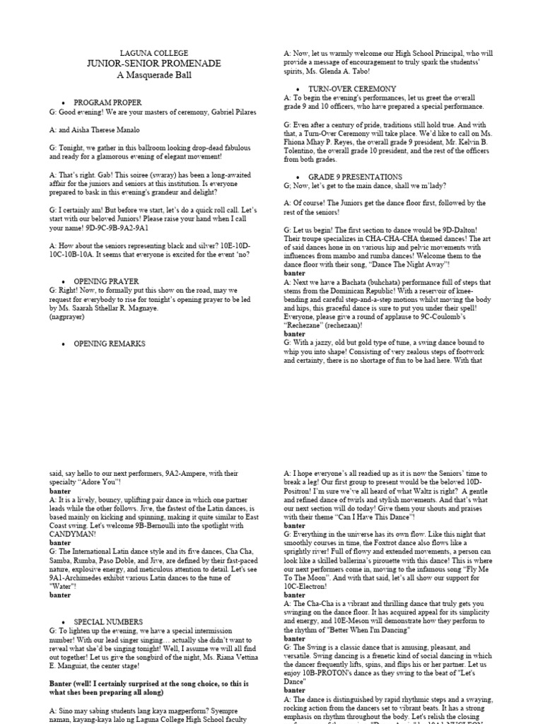 Prom Script | PDF | Dances | Performing Arts