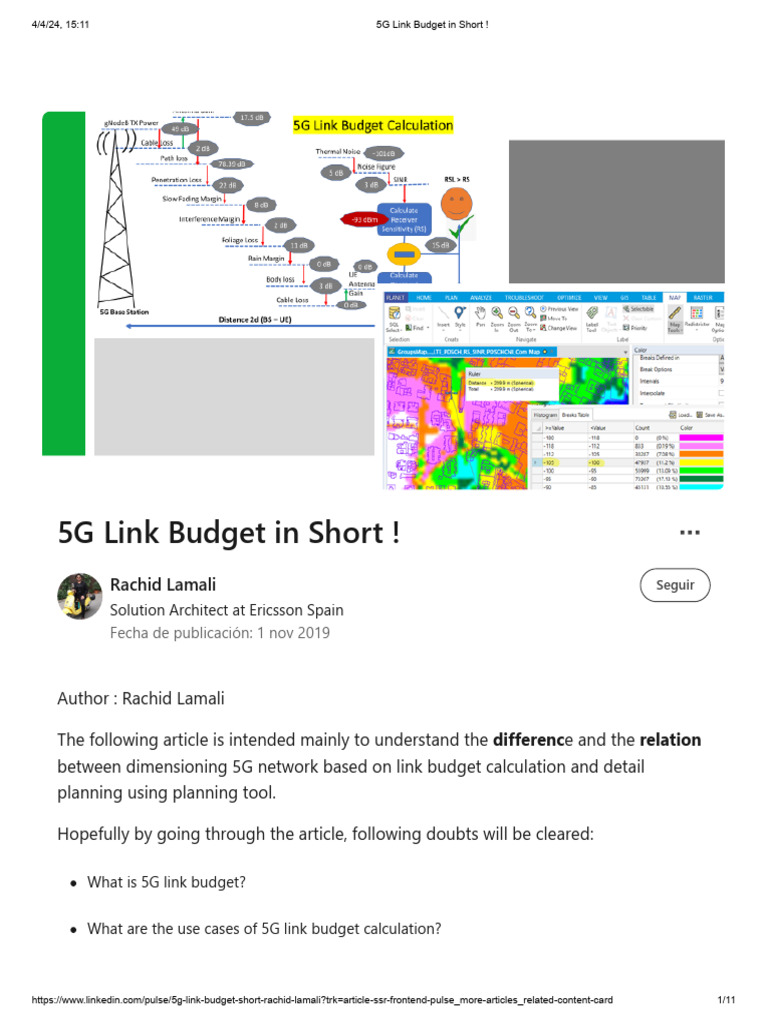 5G Link Budget in Short ! | Download Free PDF | Decibel | Cellular Network