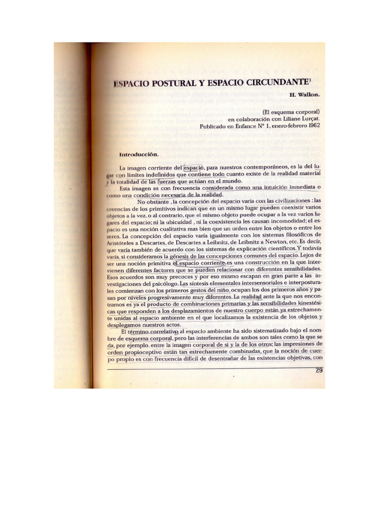 Wallon Espacio Postural y Espacio Circundante | PDF