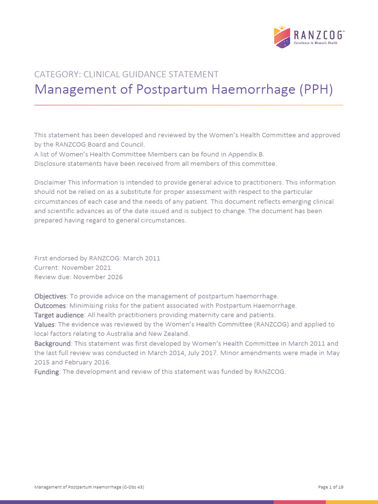 Management of Postpartum Haemorrhage PPH | PDF | Childbirth | Bleeding