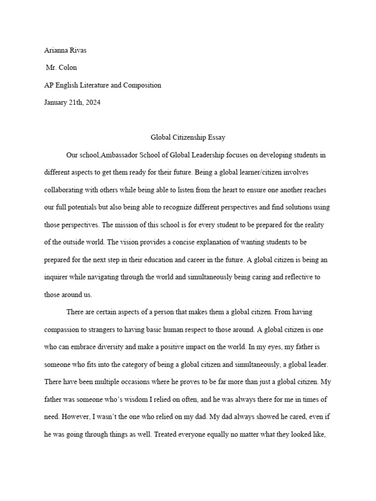 Global Citizenship Essay | PDF | Citizenship | Learning