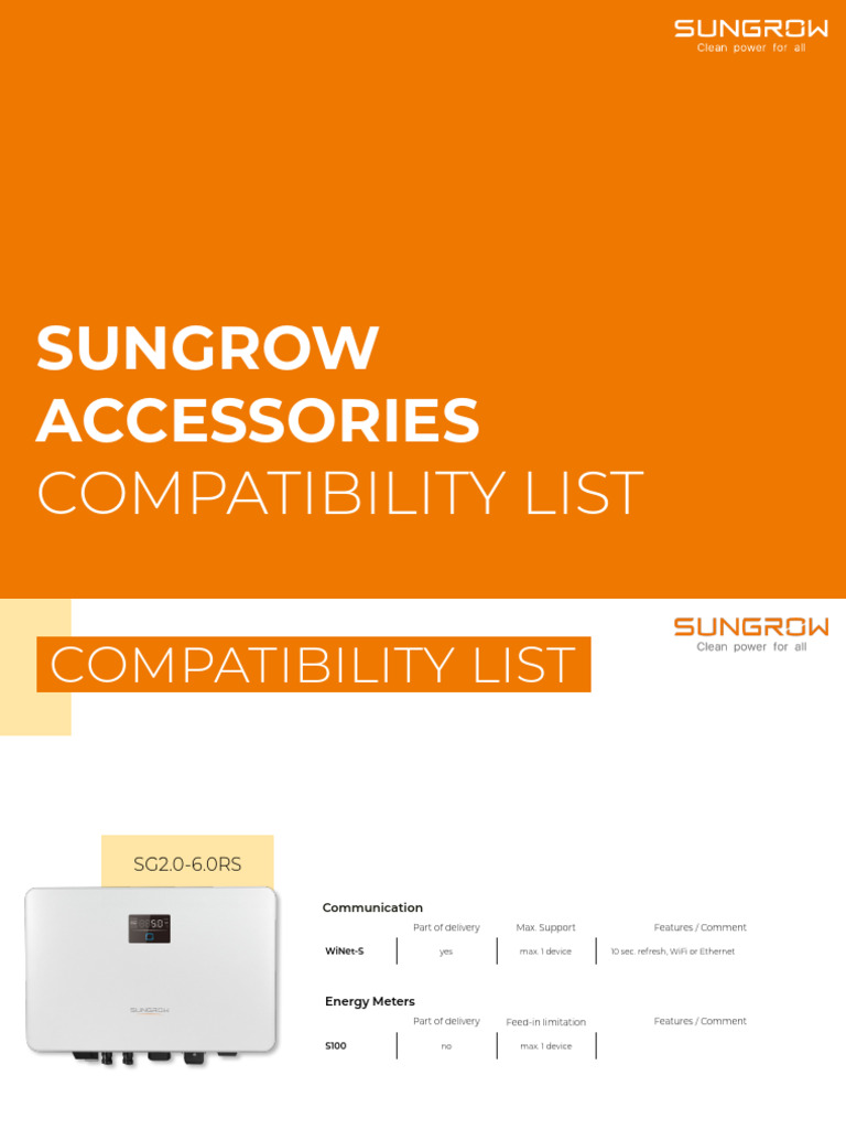 Compatibility-List - Sungrow-Accessories-Inverters - v10 - 2022 - ENG | PDF | Telecommunications ...