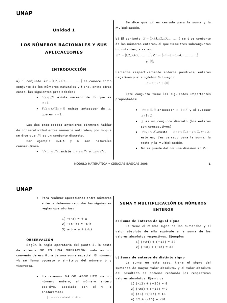 01 LOS N MEROS RACIONALES Y SUS APLICACIONES 2 Columnas 1 Unidad | PDF | División (Matemáticas ...